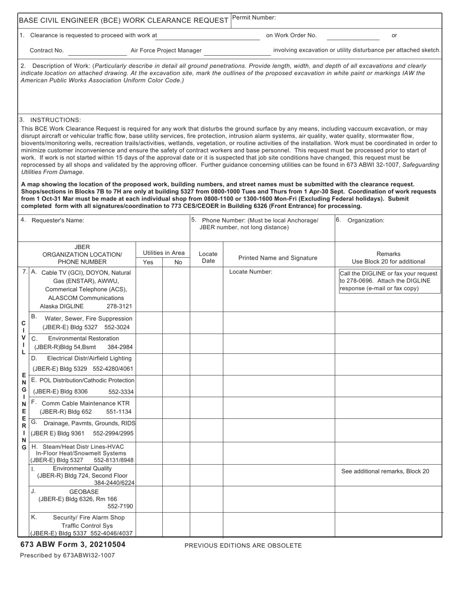 673 ABW Form 3 Download Fillable PDF or Fill Online Base Civil Engineer ...