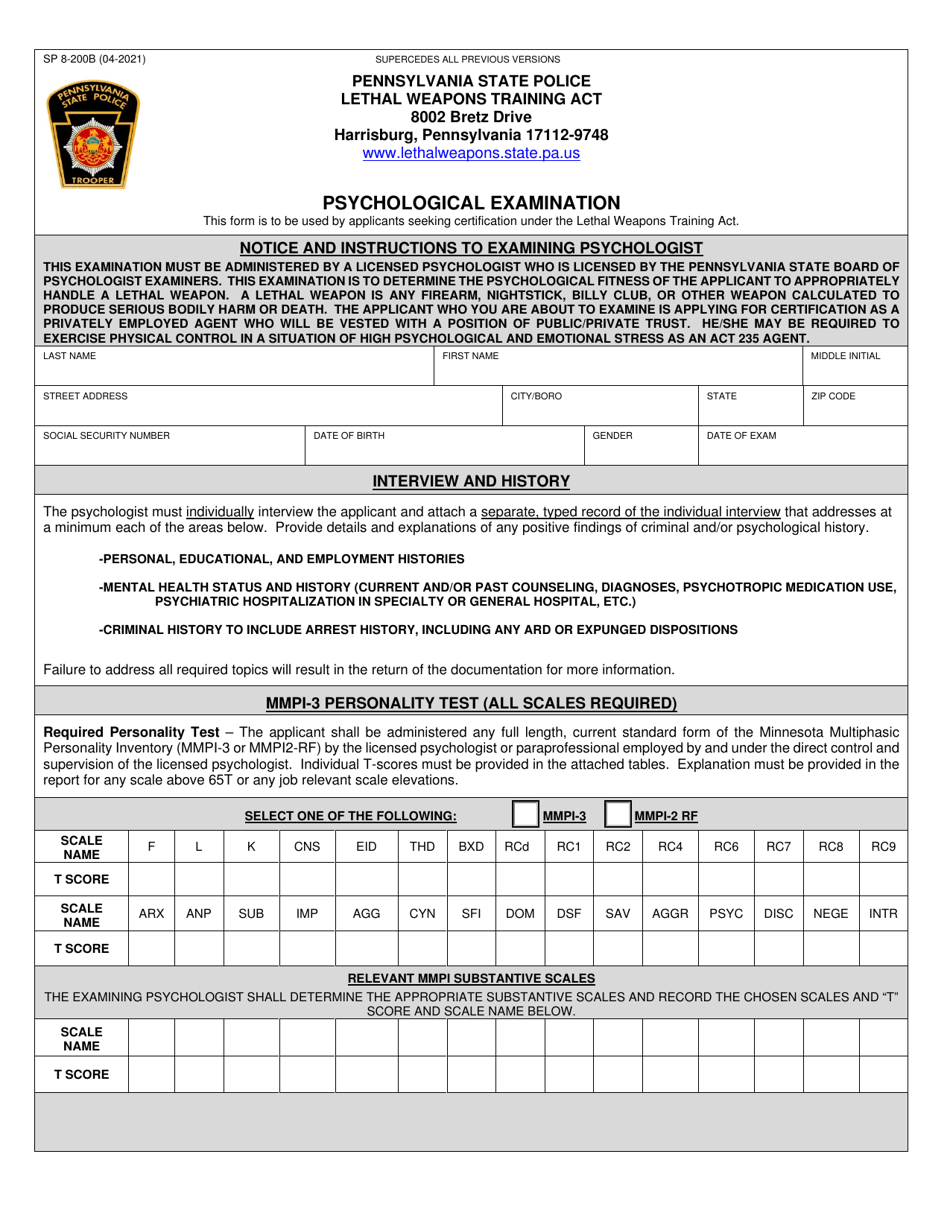 Form SP8-200B Download Fillable PDF or Fill Online Psychological ...