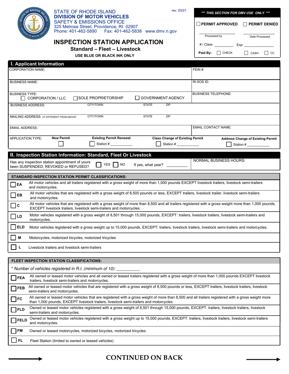 Rhode Island Inspection Station Application - Fill Out, Sign Online and ...