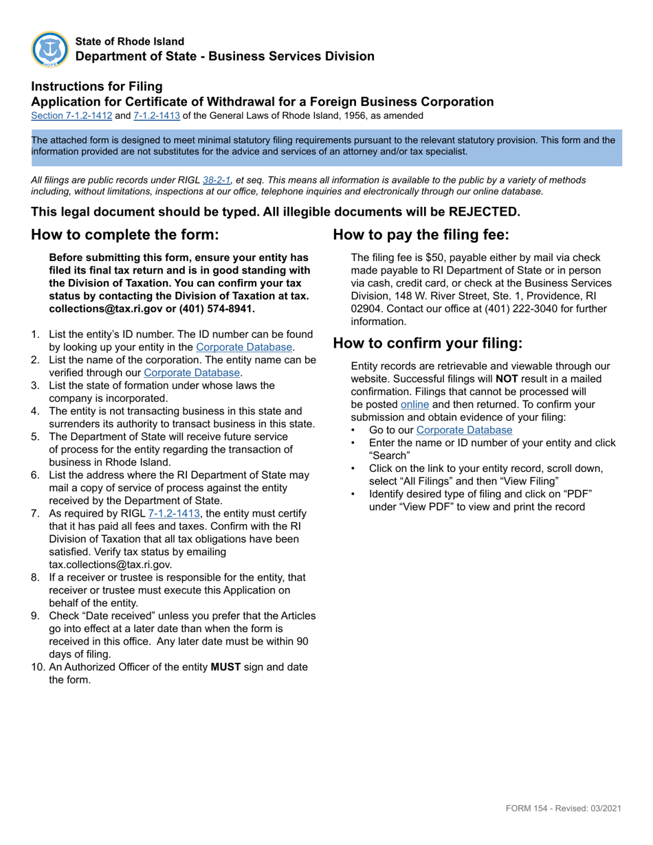 Form 154 Download Fillable PDF or Fill Online Application for ...