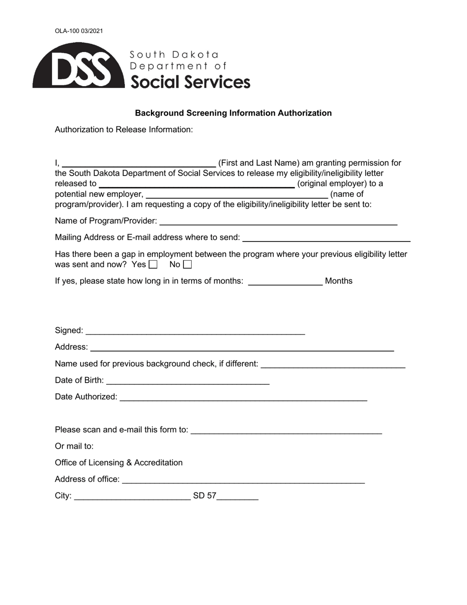 Form OLA-100 - Fill Out, Sign Online and Download Fillable PDF, South ...