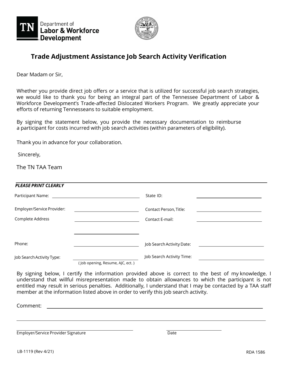 Form LB-1119 Download Fillable PDF or Fill Online Trade Adjustment ...