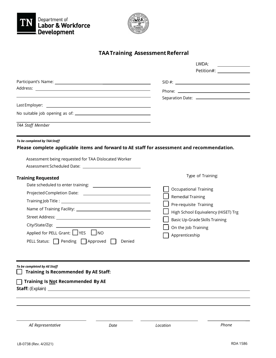 Form LB-0738 Download Fillable PDF or Fill Online Taa Training ...