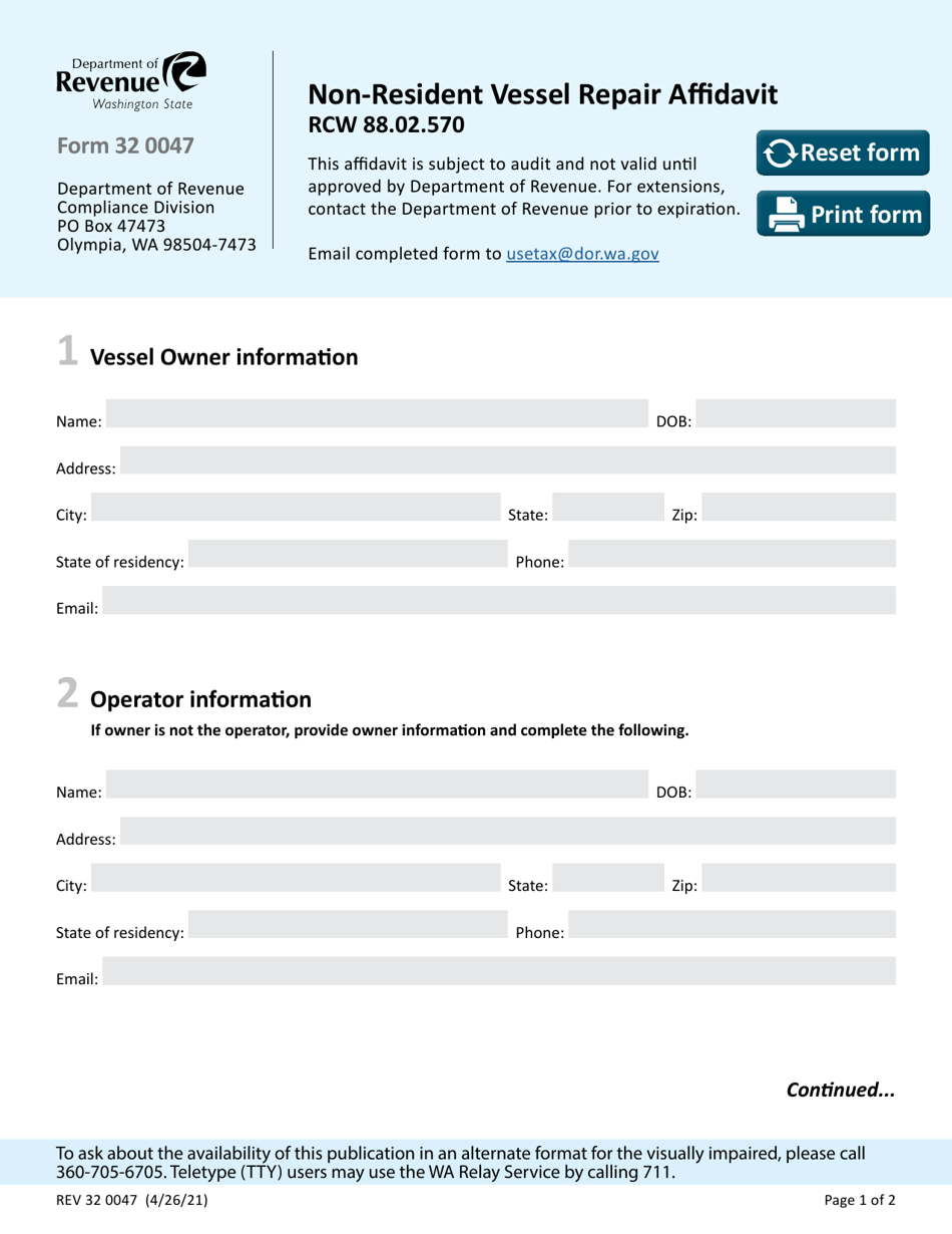 Form REV32 0047 Download Fillable PDF or Fill Online Non-resident ...