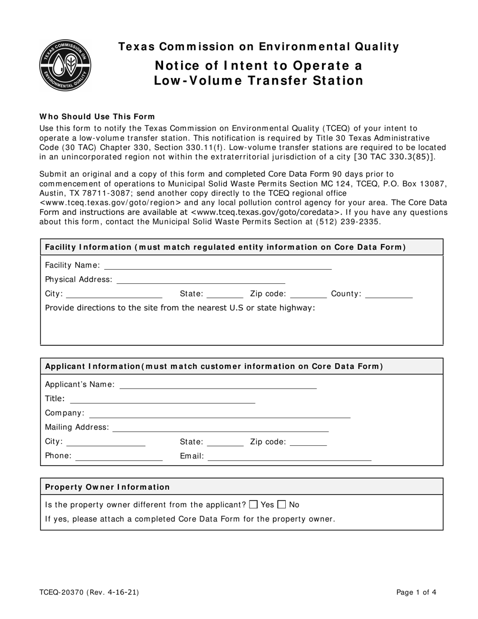 Form TCEQ-20370 - Fill Out, Sign Online and Download Fillable PDF ...