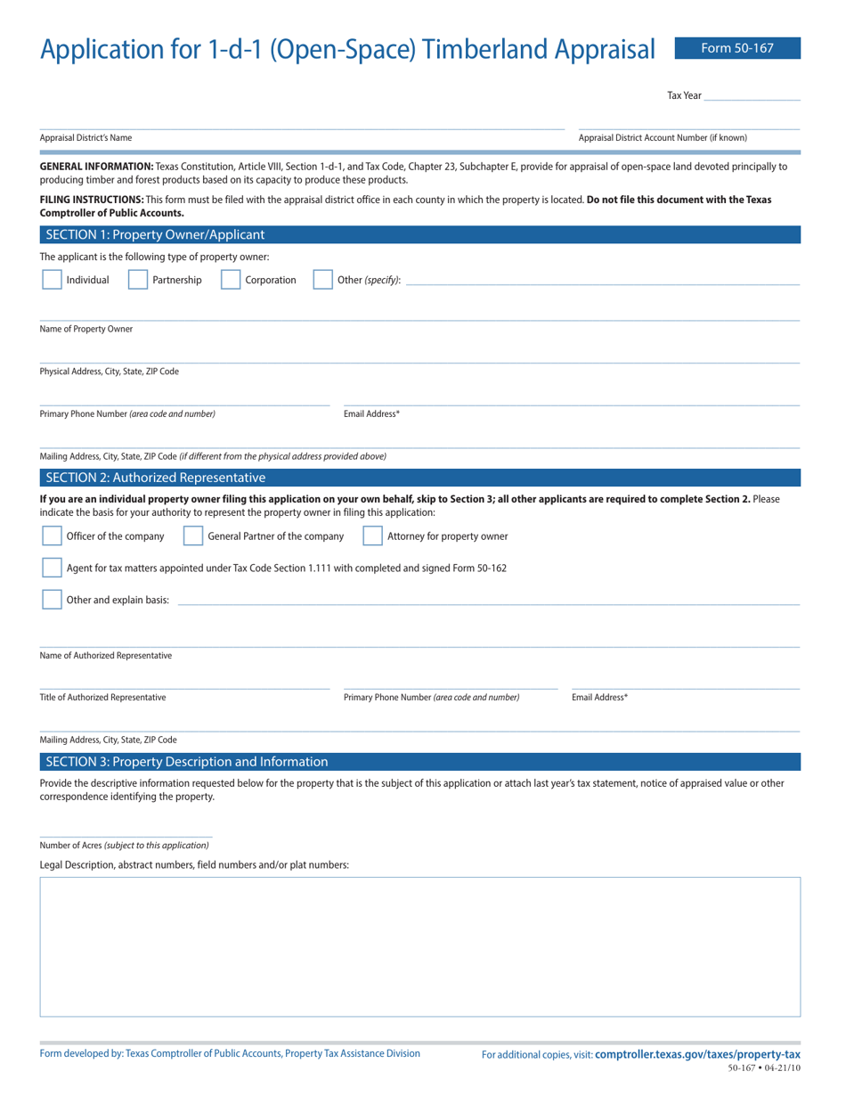 Form 50-167 Download Fillable PDF or Fill Online Application for 1-d-1 ...
