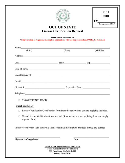 Texas License Verification Request Download Printable PDF | Templateroller