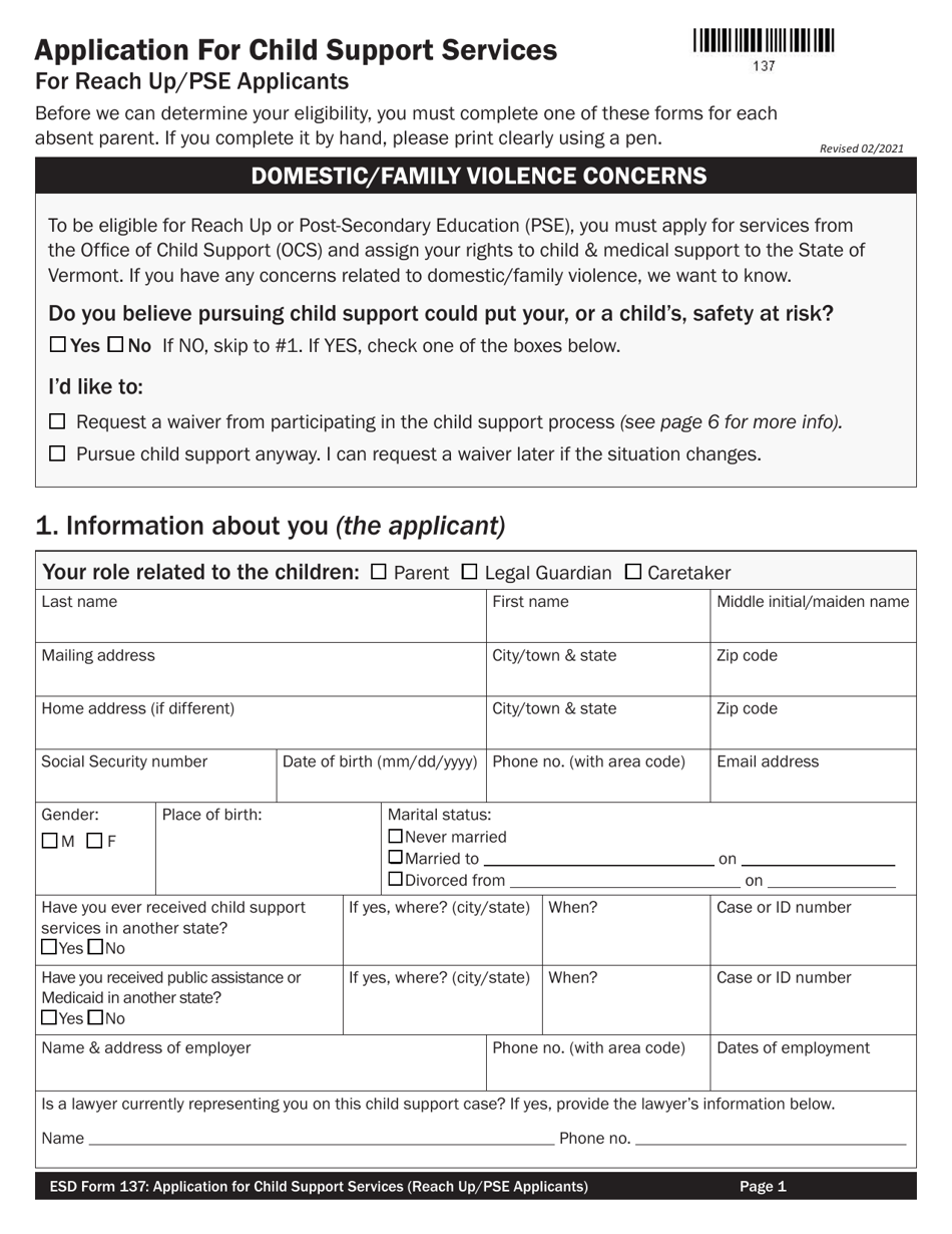 ESD Form 137 - Fill Out, Sign Online and Download Fillable PDF, Vermont ...