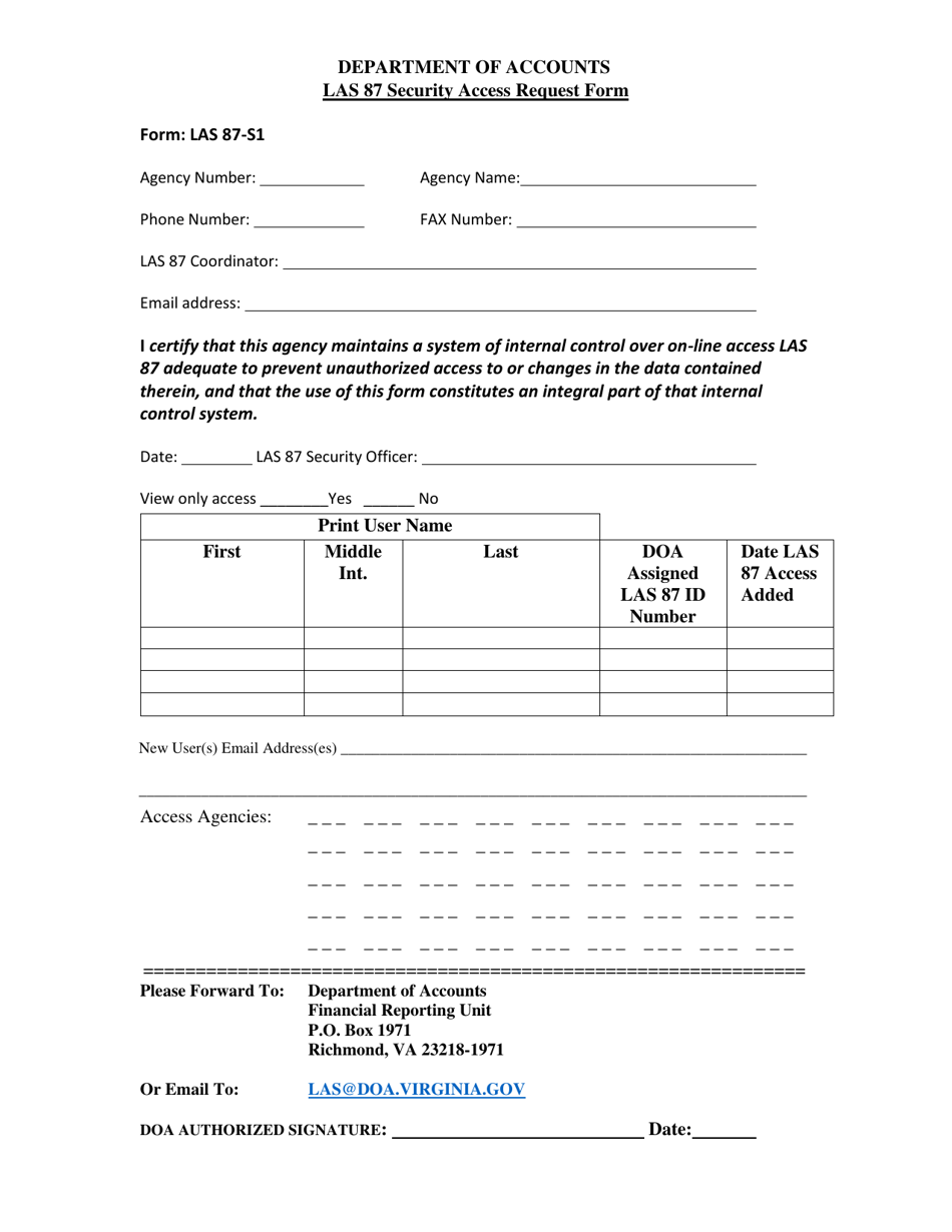 Form LAS-87-S1 - Fill Out, Sign Online and Download Printable PDF ...