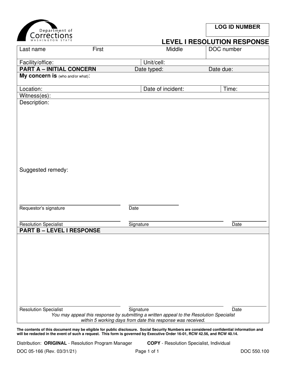 Form DOC05-166 - Fill Out, Sign Online and Download Printable PDF ...