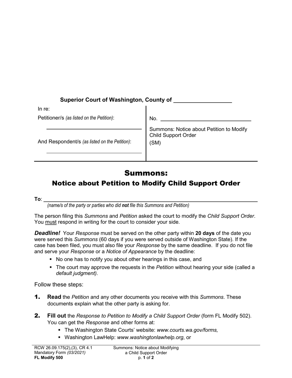 Form FL Modify500 Download Printable PDF Or Fill Online Summons Notice 
