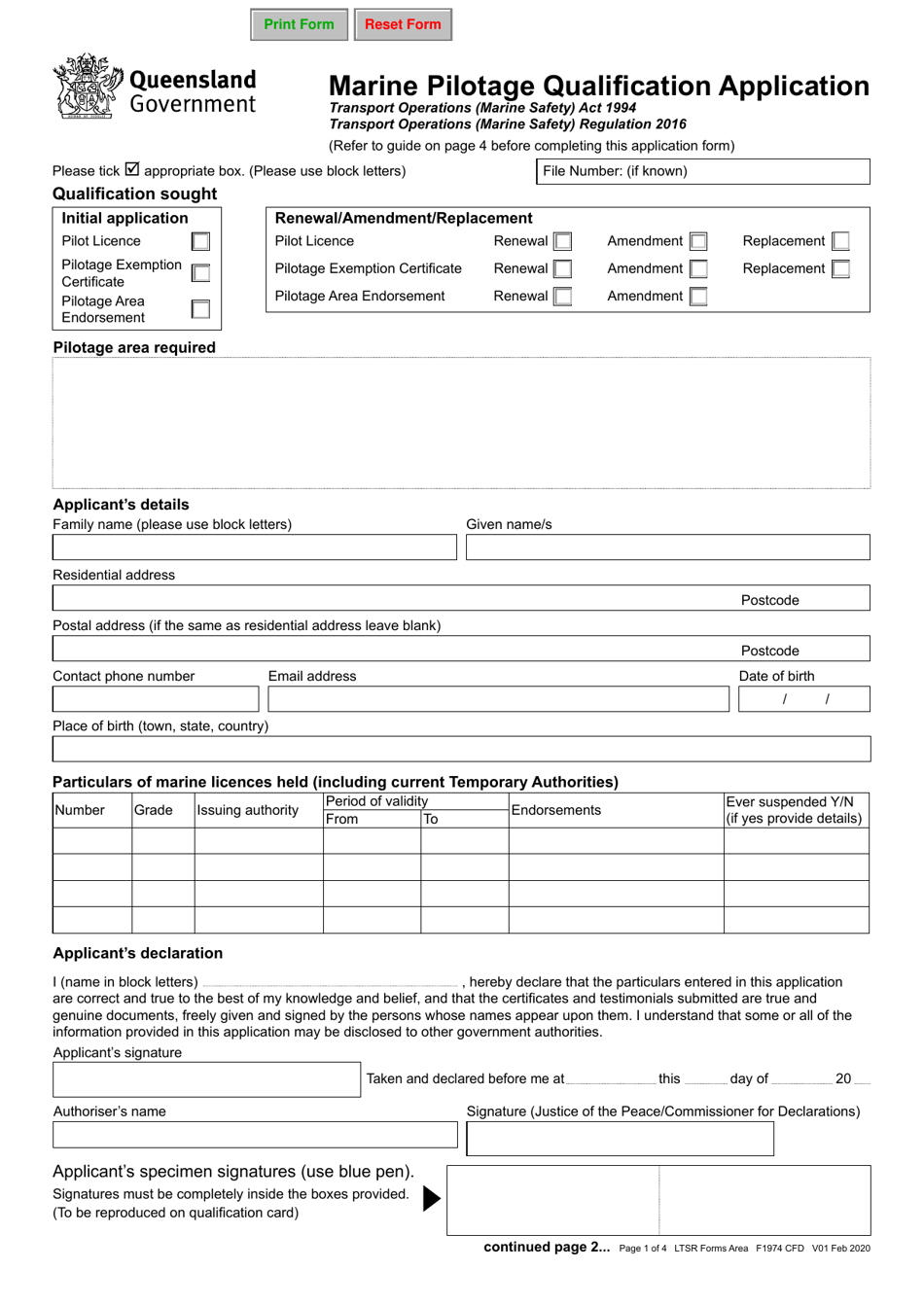 Form F1974 Download Fillable PDF or Fill Online Marine Pilotage ...
