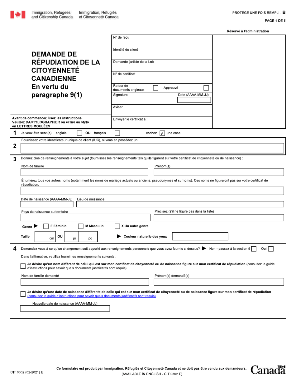 Forme CIT0302 Download Fillable PDF or Fill Online Demande De ...