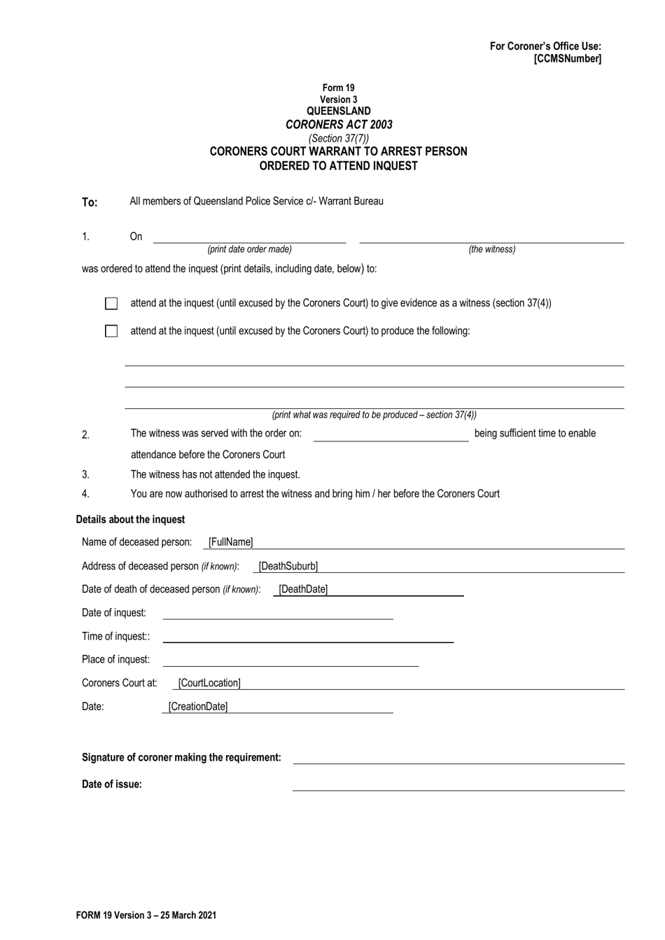 Form 19 - Fill Out, Sign Online and Download Printable PDF, Queensland ...