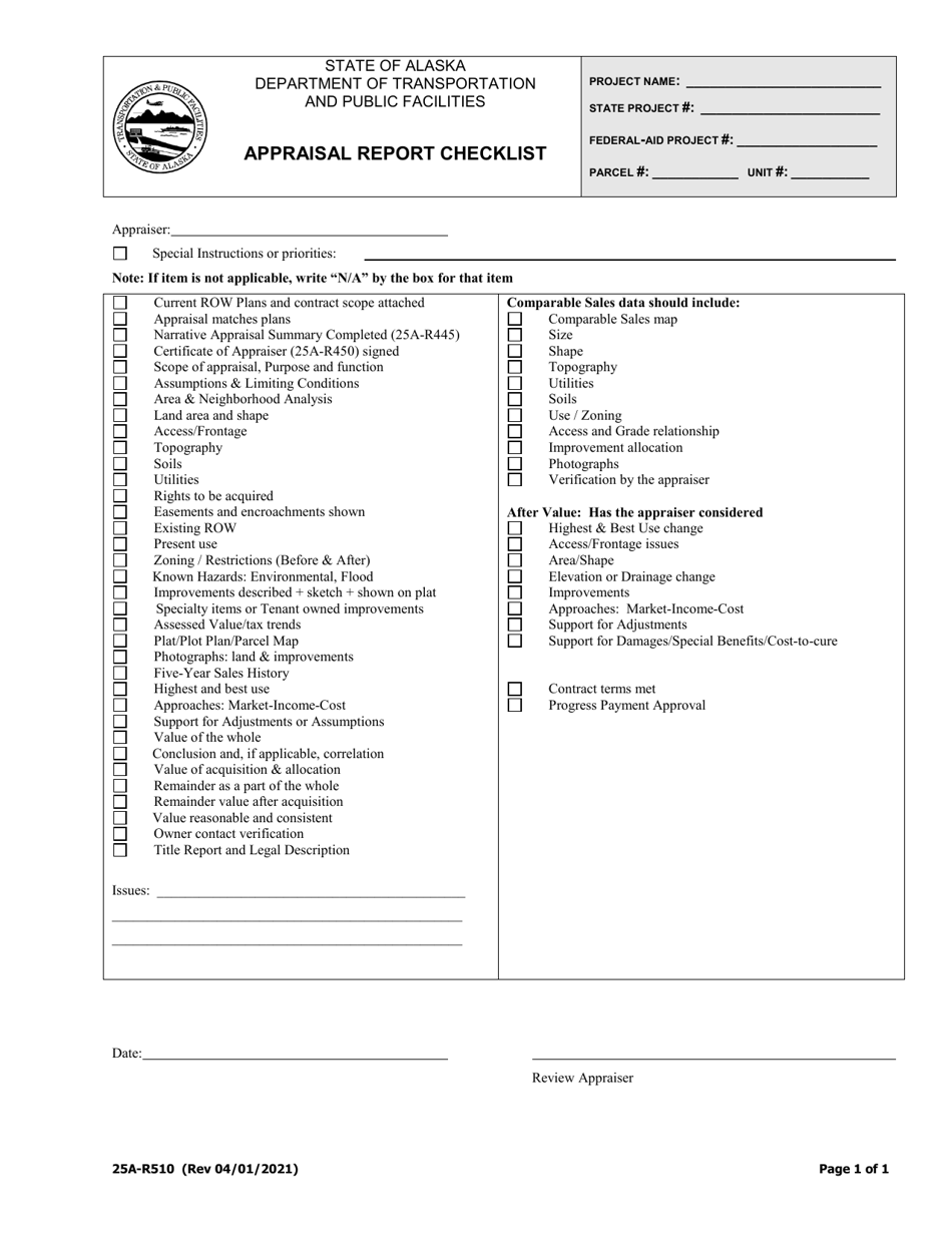 Form 25A-R510 Download Printable PDF or Fill Online Appraisal Report ...