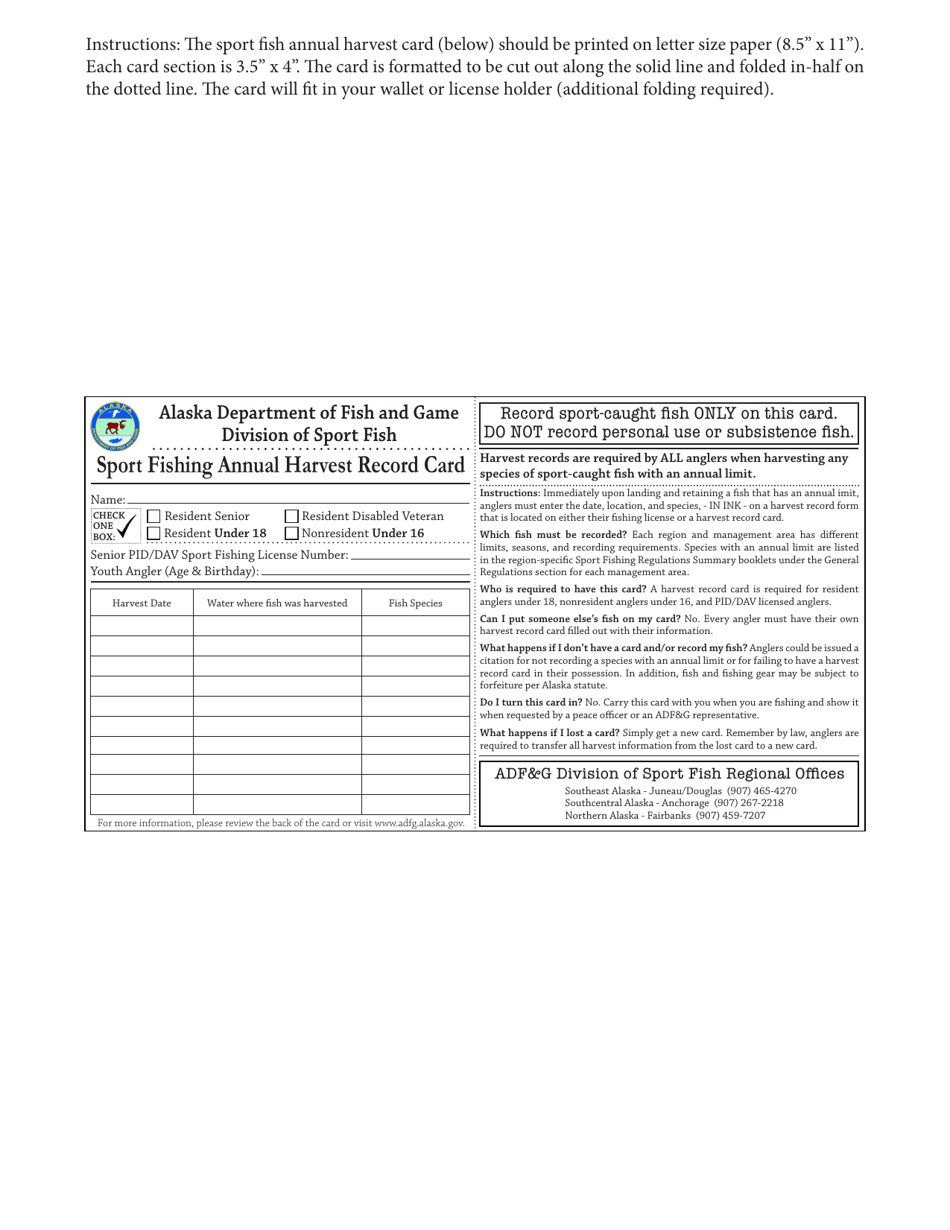 Alaska Sport Fishing Annual Harvest Record Card - Fill Out, Sign Online ...