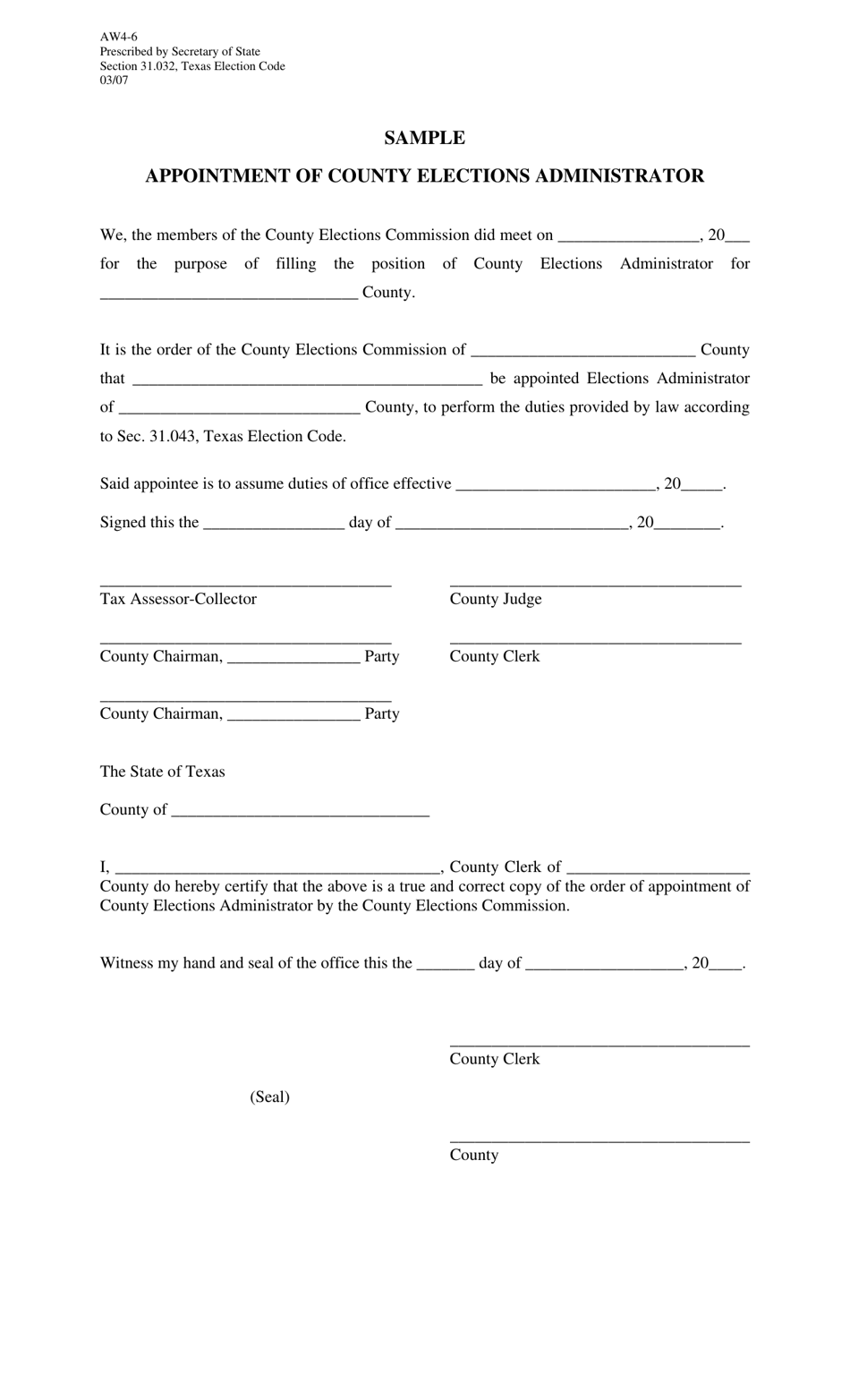 Form AW4-6 - Fill Out, Sign Online and Download Printable PDF, Texas ...