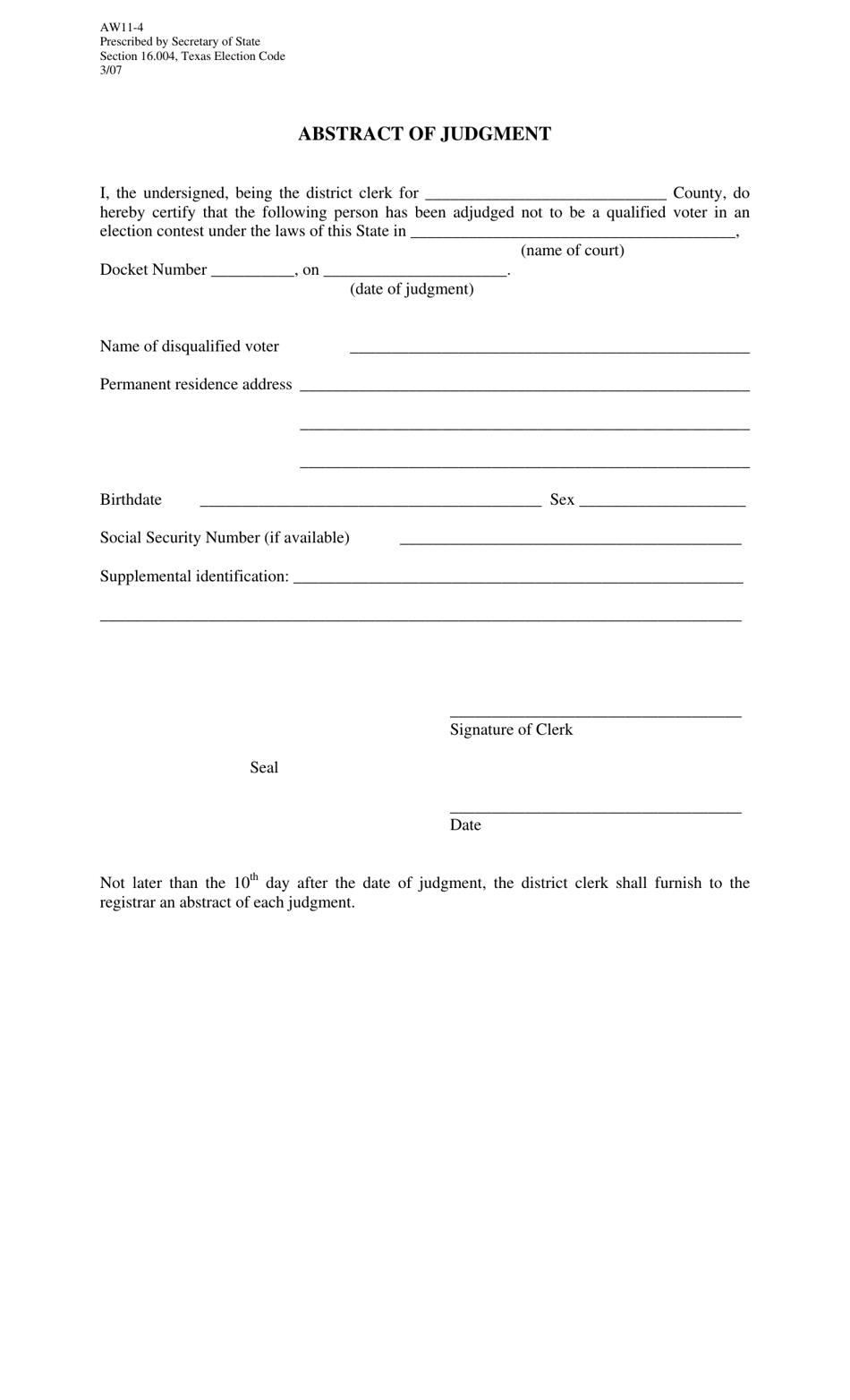 Form AW11-4 - Fill Out, Sign Online and Download Printable PDF, Texas ...