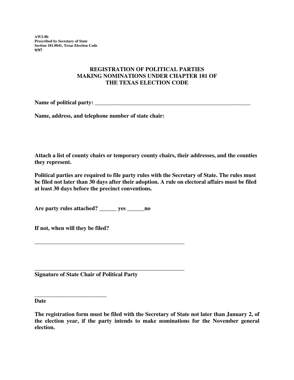 Form AW2-8B - Fill Out, Sign Online and Download Printable PDF, Texas ...