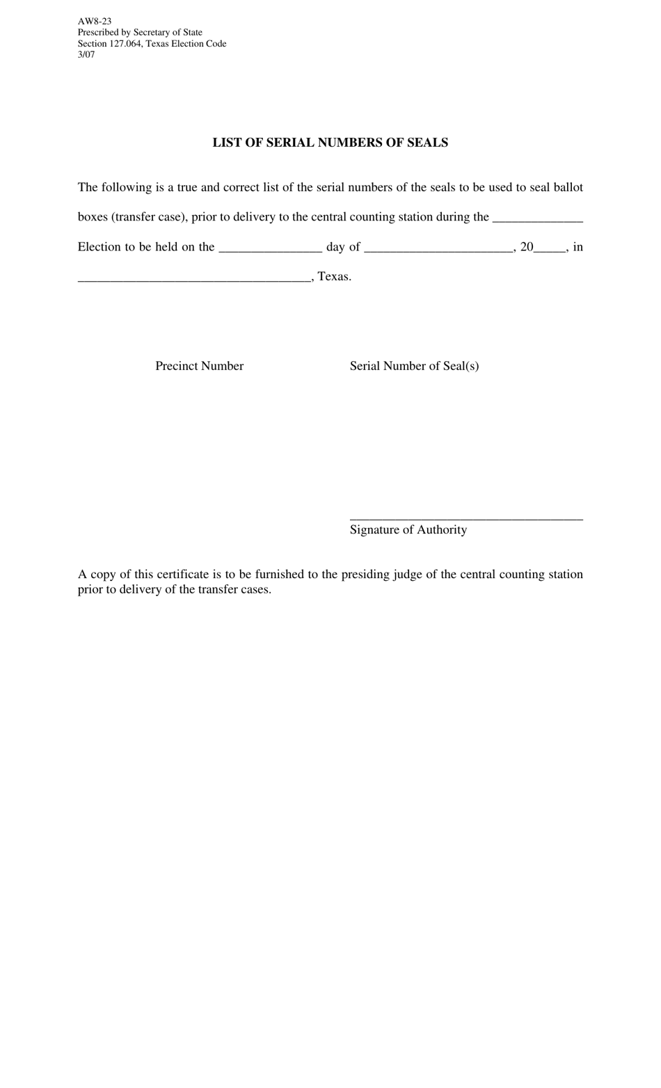 Form AW8-23 - Fill Out, Sign Online and Download Printable PDF, Texas ...
