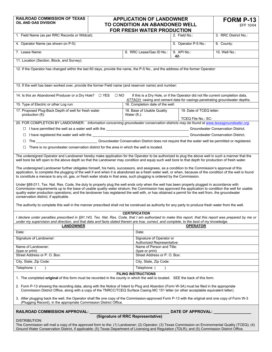 Form P-13 - Fill Out, Sign Online and Download Printable PDF, Texas ...