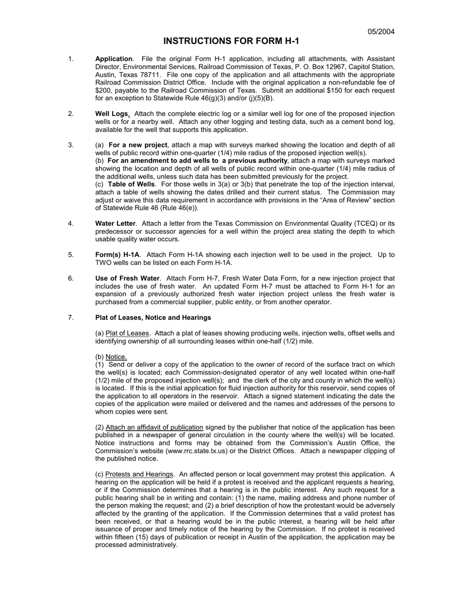 Download Instructions for Form H-1 Application to Inject Fluid Into a ...
