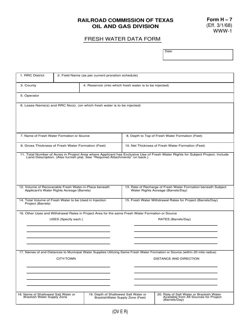 Form H-7 - Fill Out, Sign Online and Download Fillable PDF, Texas ...