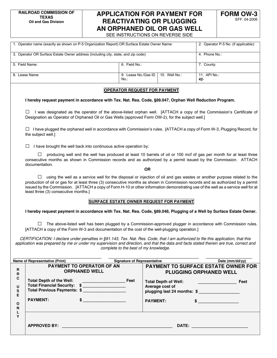 Form OW-3 - Fill Out, Sign Online and Download Printable PDF, Texas ...