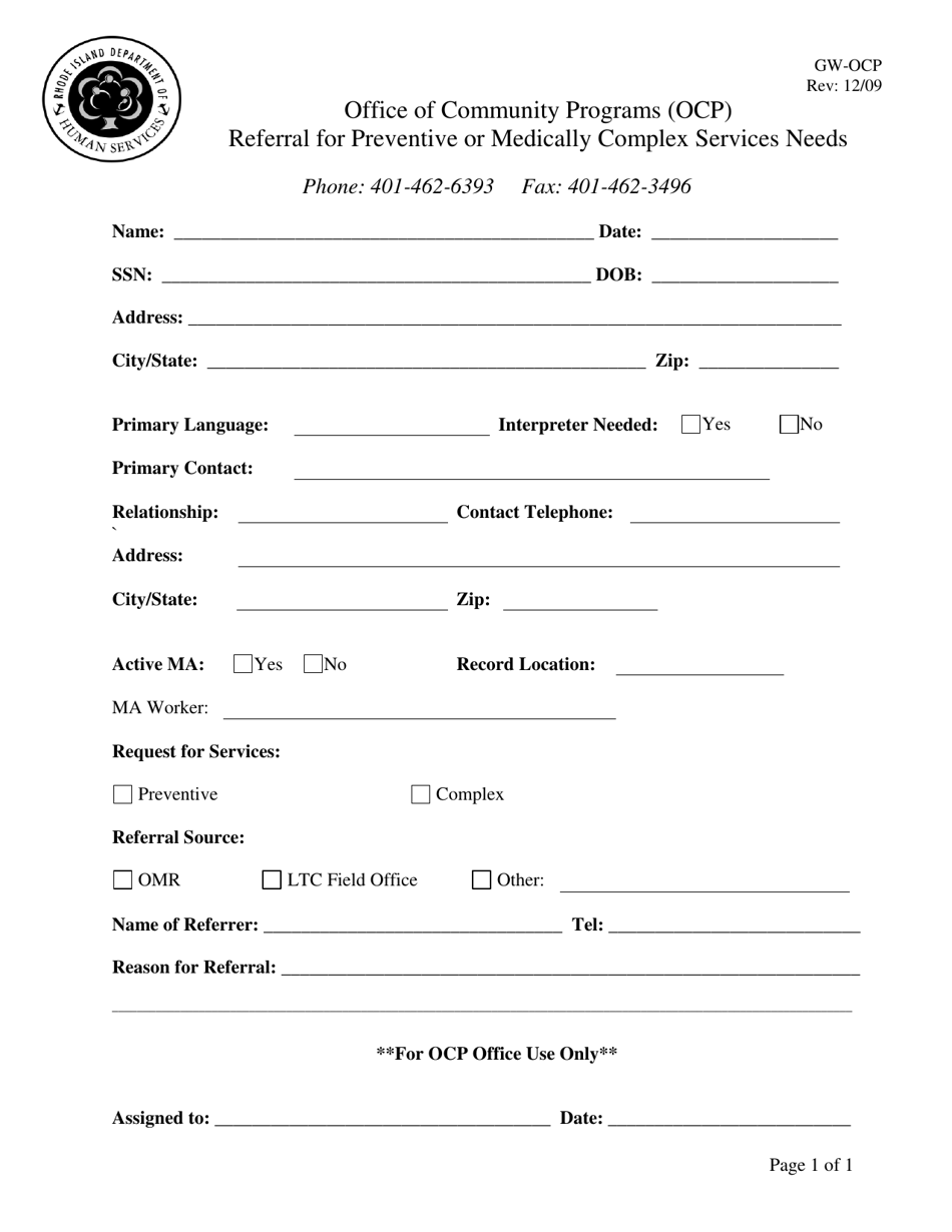 Form GW-OCP - Fill Out, Sign Online and Download Printable PDF, Rhode Island | Templateroller