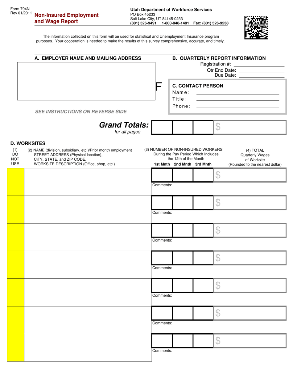 Form 794N - Fill Out, Sign Online and Download Printable PDF, Utah ...