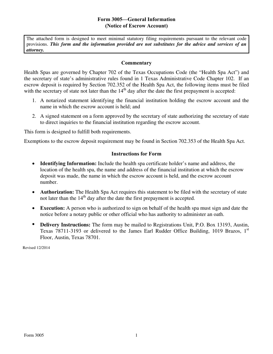 Form 3005 - Fill Out, Sign Online and Download Fillable PDF, Texas ...