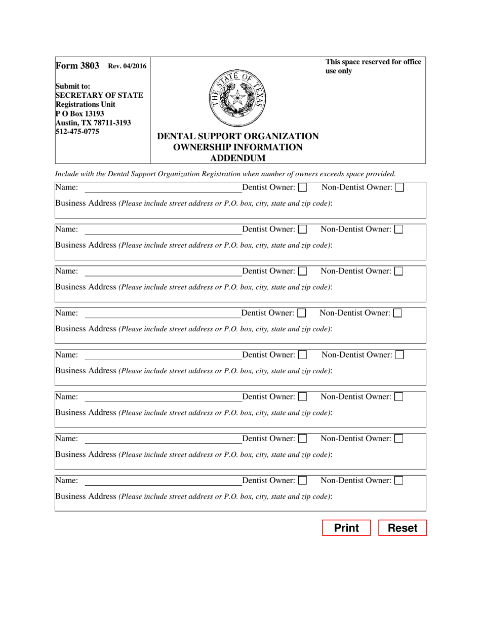 Form 3803 - Fill Out, Sign Online and Download Fillable PDF, Texas ...