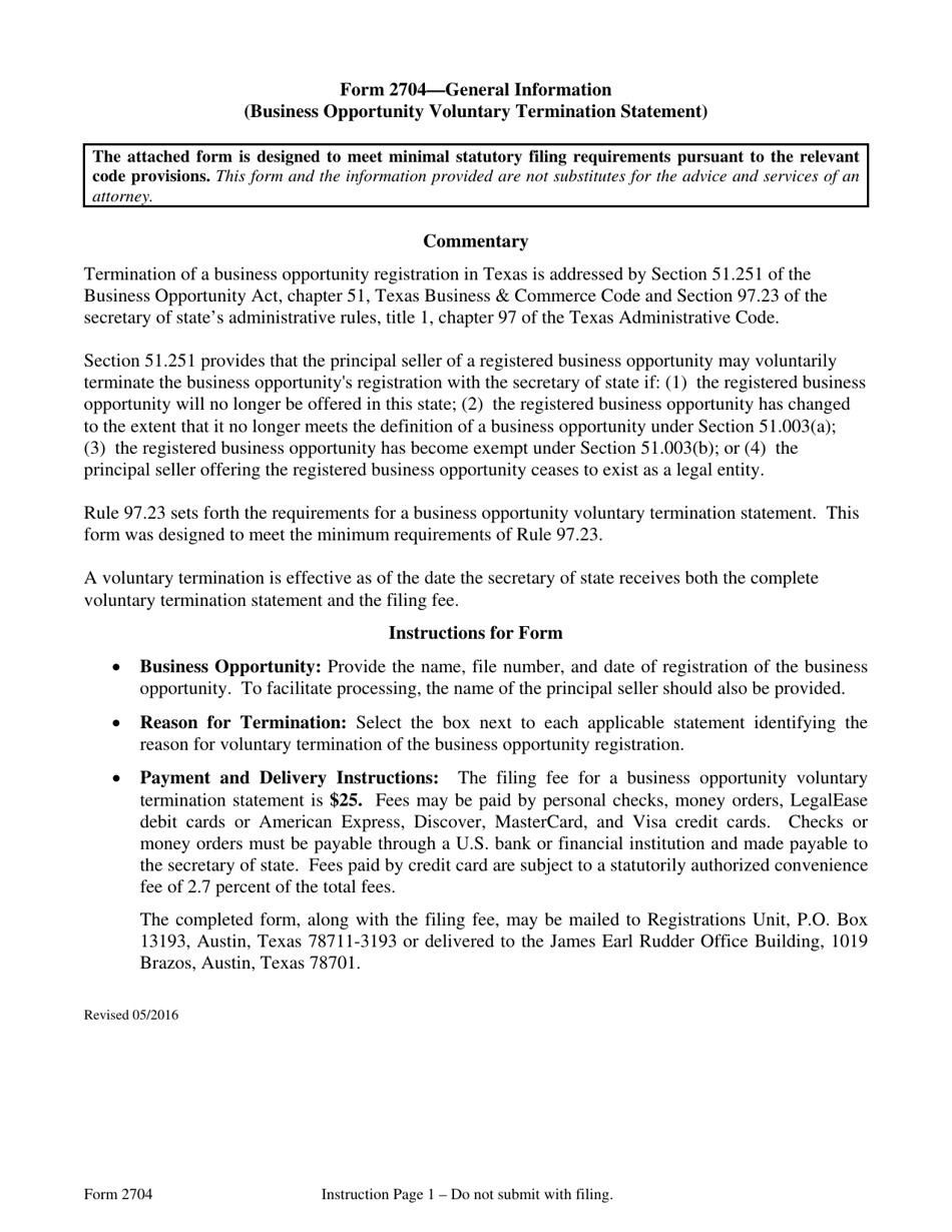 Form 2704 - Fill Out, Sign Online and Download Fillable PDF, Texas ...