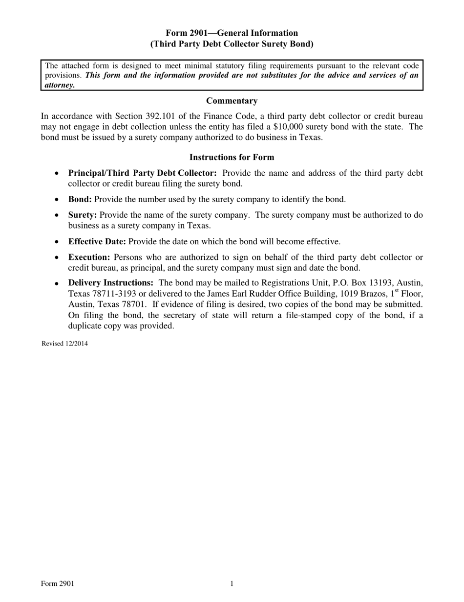 Form 2901 - Fill Out, Sign Online and Download Fillable PDF, Texas ...