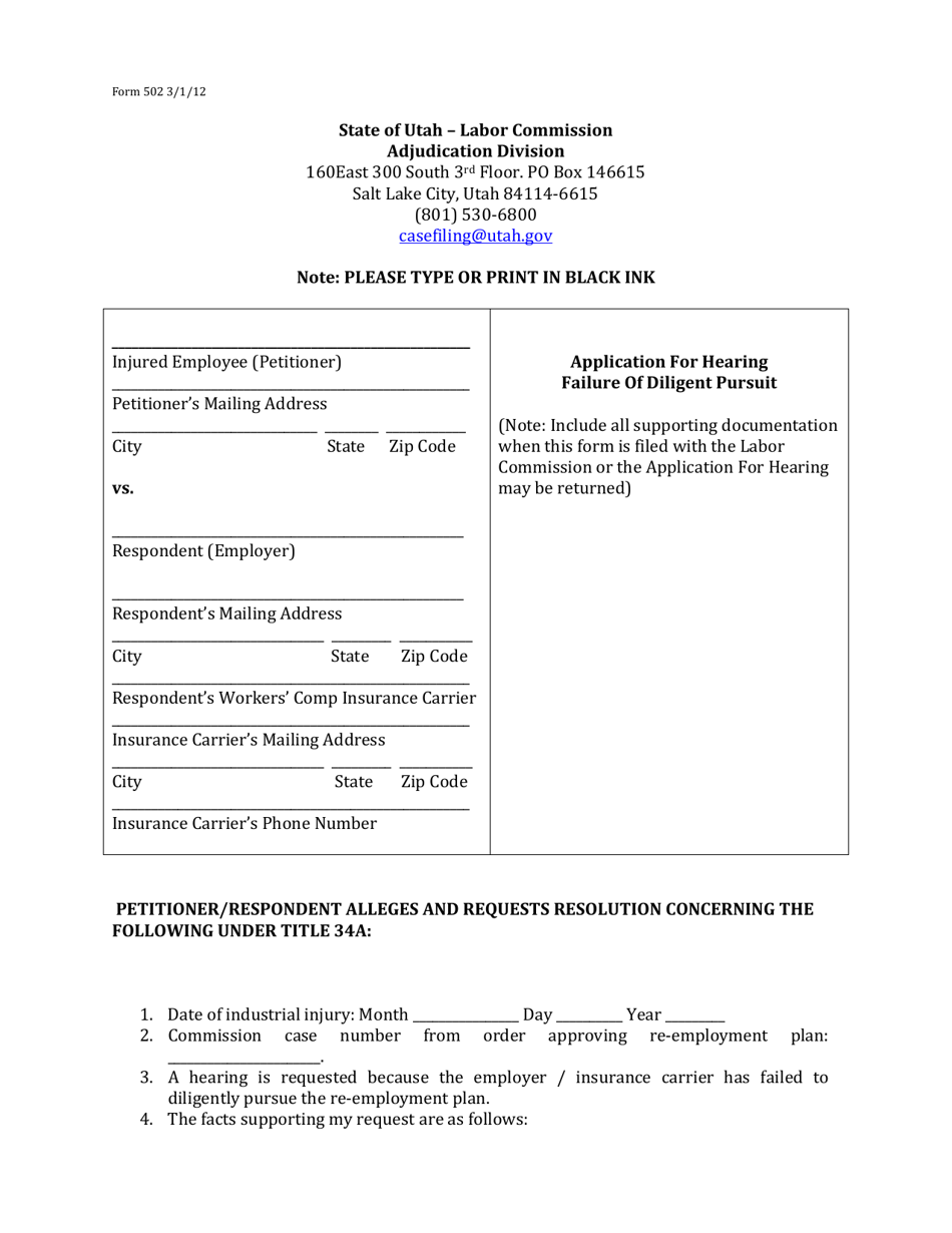 Form 502 - Fill Out, Sign Online and Download Fillable PDF, Utah ...
