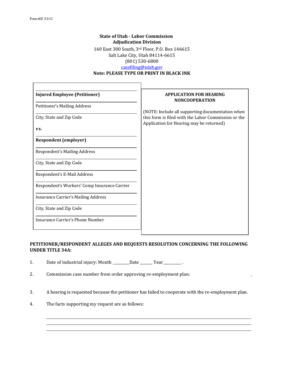 Form 602 - Fill Out, Sign Online and Download Fillable PDF, Utah ...