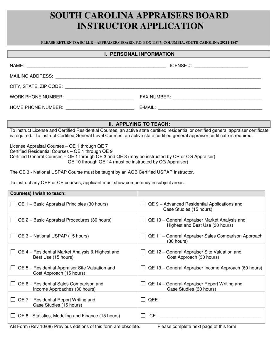 South Carolina Appraisers Board Instructor Application - Fill Out, Sign ...