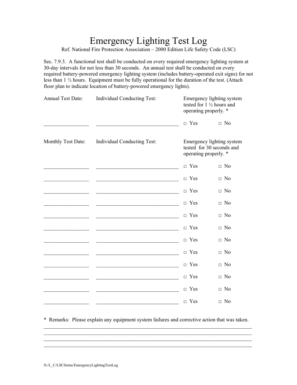 South Dakota Emergency Lighting Test Log - Fill Out, Sign Online and ...