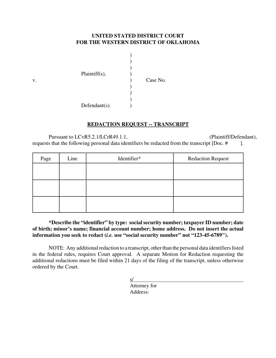 Oklahoma Redaction Request - Transcript - Fill Out, Sign Online and ...