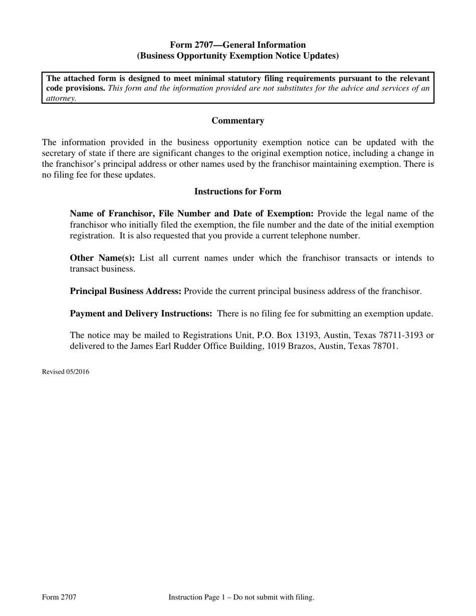 Form 2707 - Fill Out, Sign Online and Download Fillable PDF, Texas ...