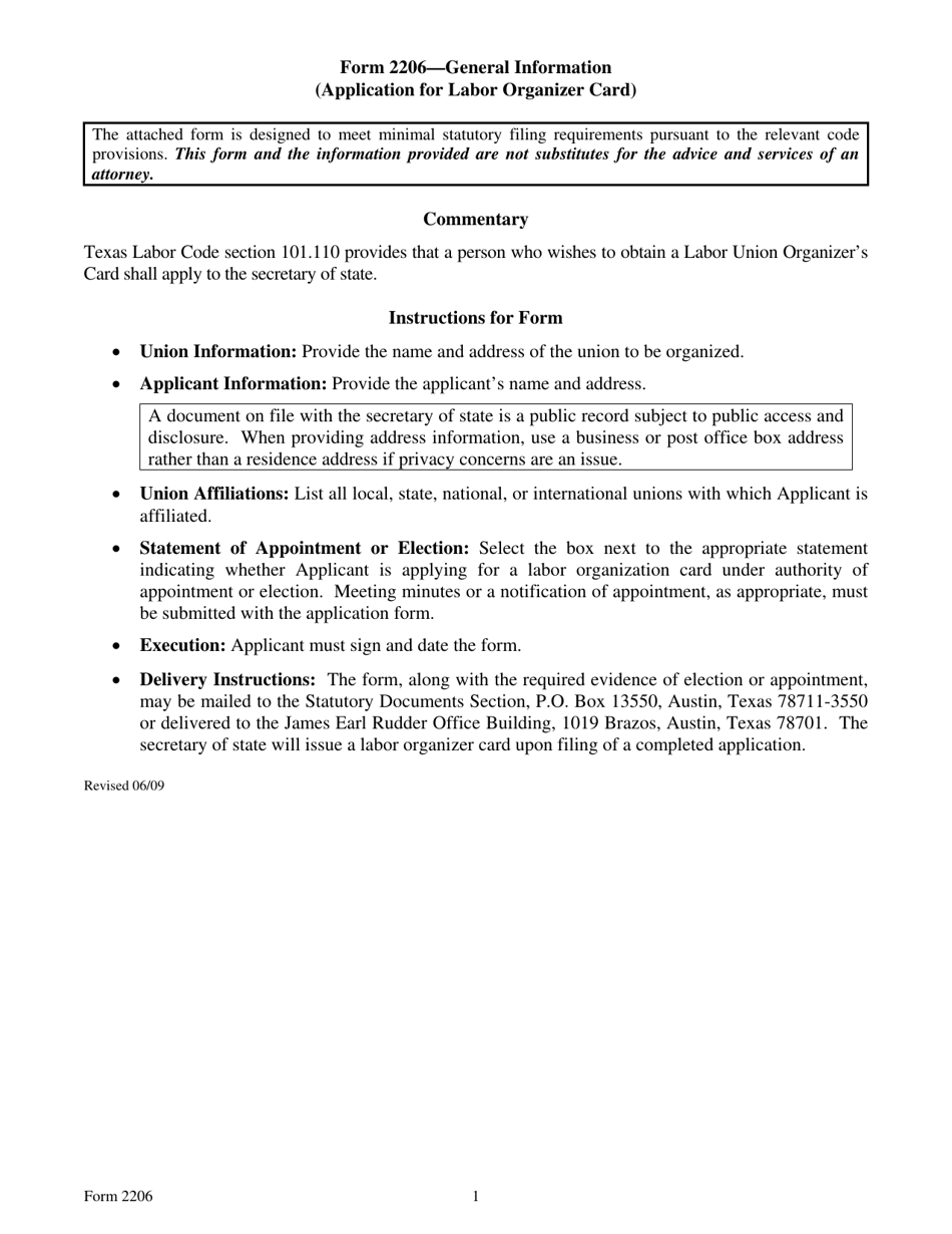 Form 2206 - Fill Out, Sign Online and Download Fillable PDF, Texas ...
