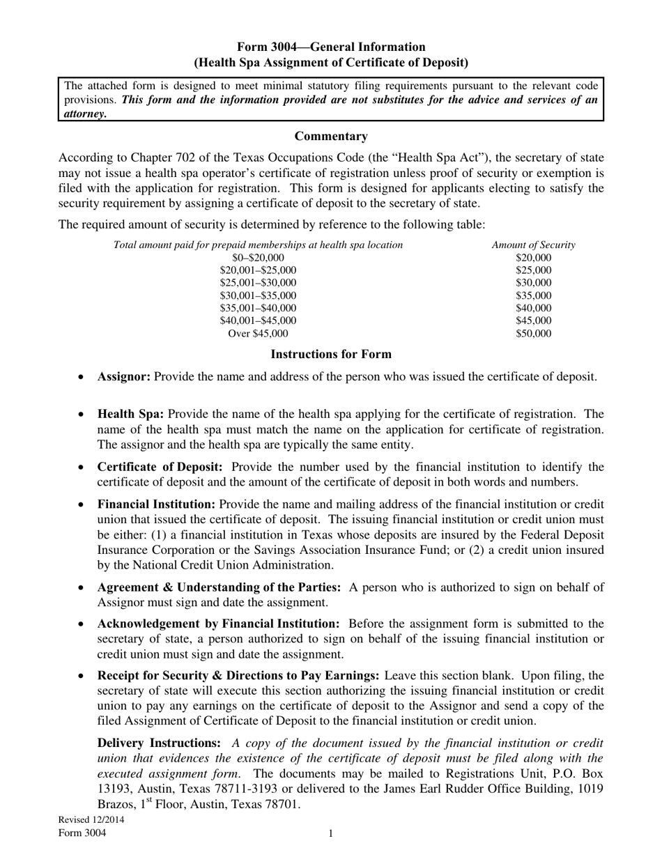 Form 3004 - Fill Out, Sign Online and Download Fillable PDF, Texas ...