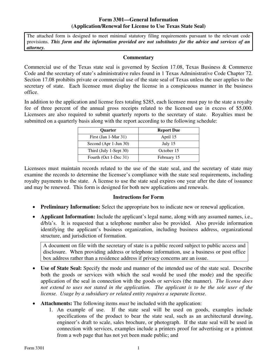 Form 3301 - Fill Out, Sign Online and Download Fillable PDF, Texas ...