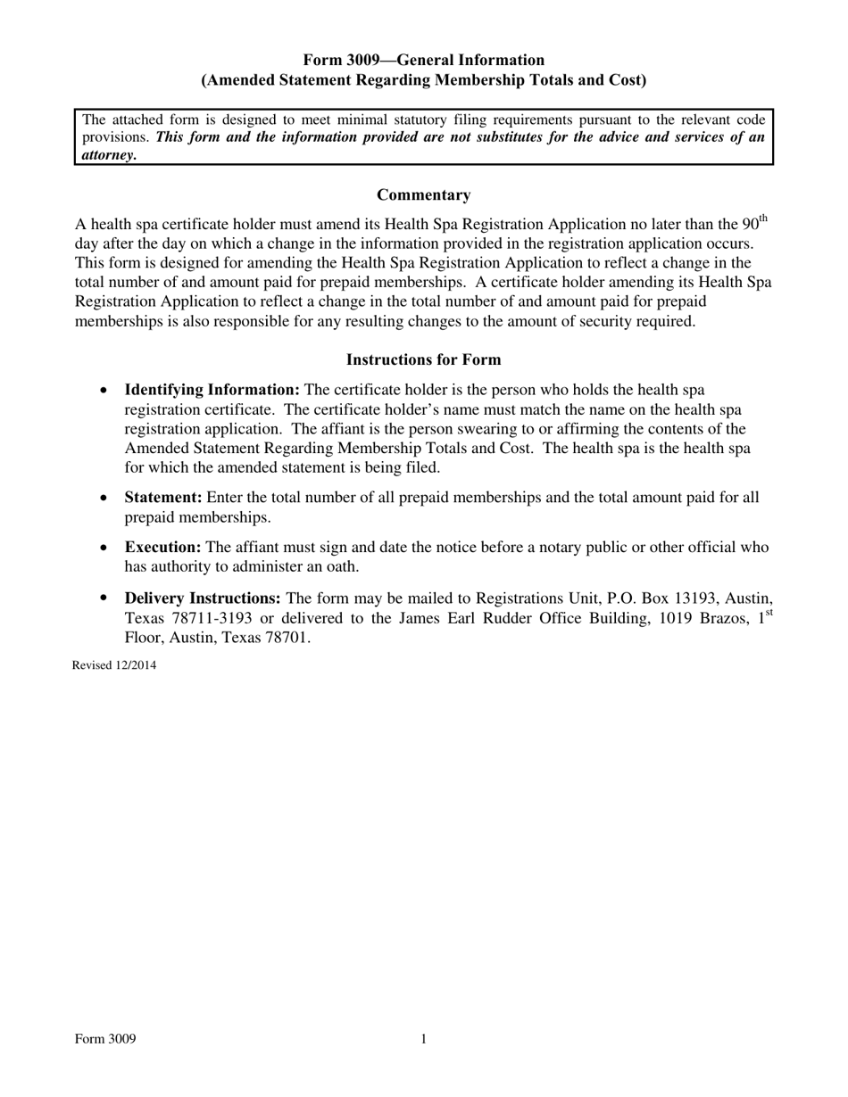Form 3009 - Fill Out, Sign Online and Download Fillable PDF, Texas ...
