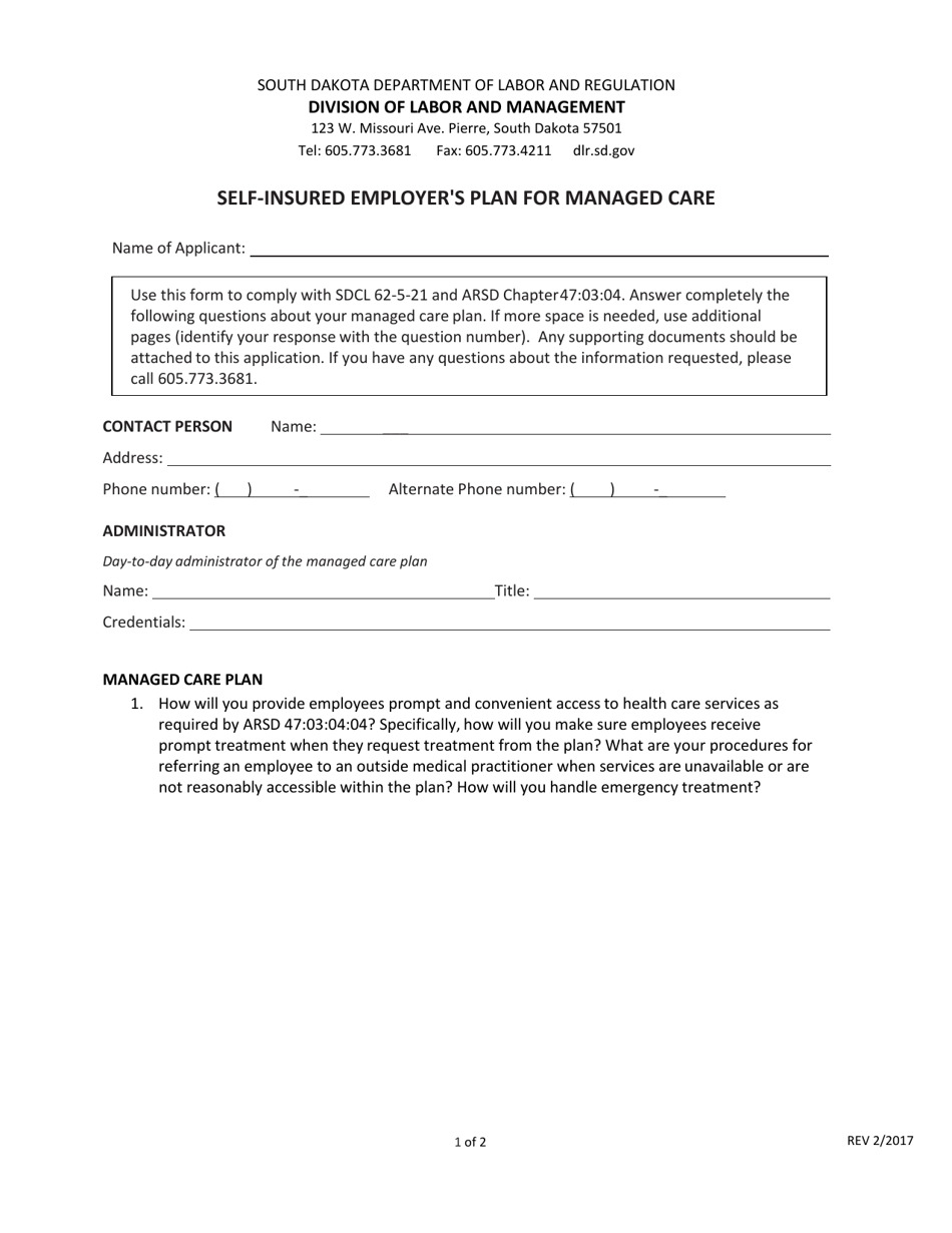 South Dakota Self-insured Employer's Plan for Managed Care - Fill Out ...