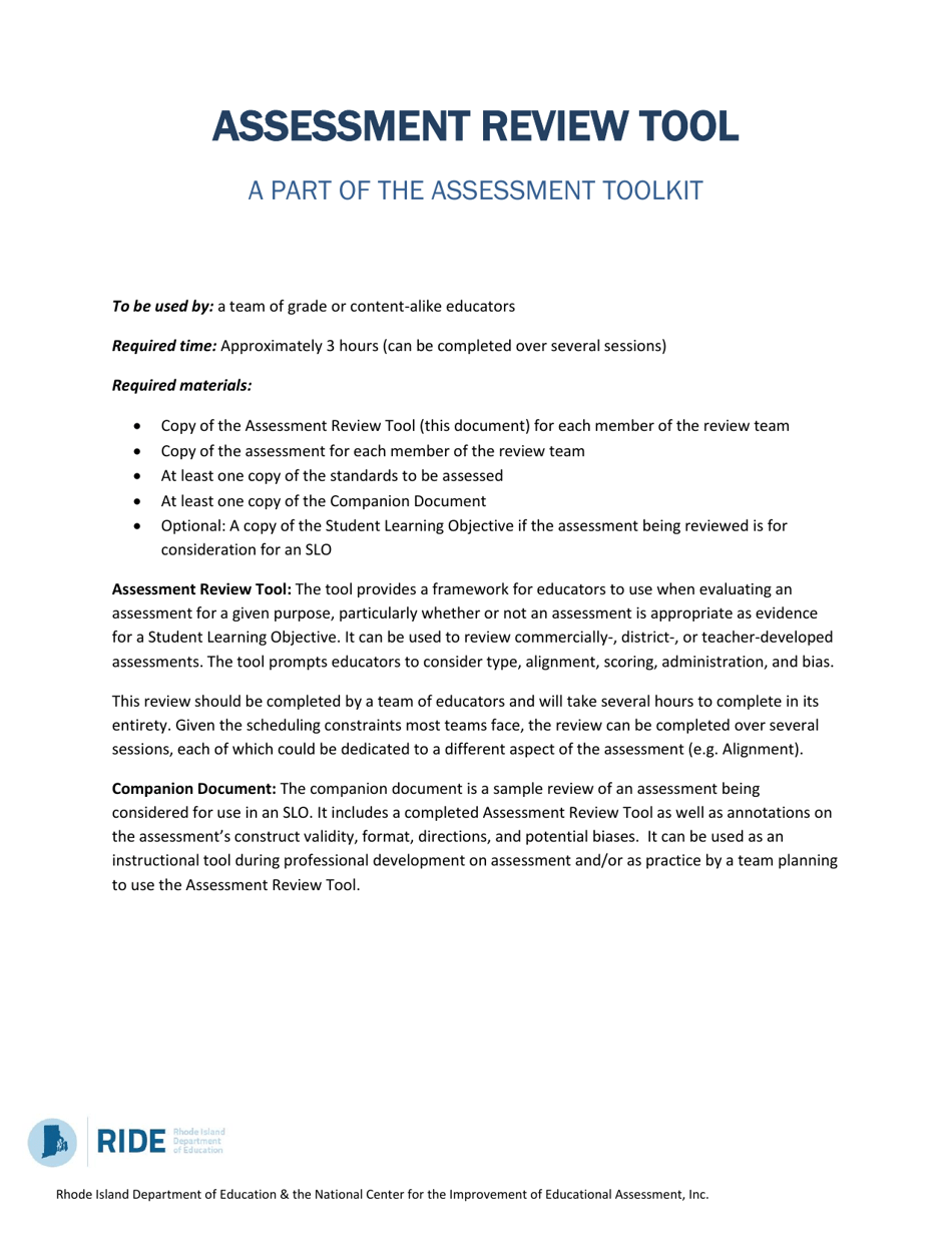 Rhode Island Assessment Review Tool - Fill Out, Sign Online and ...