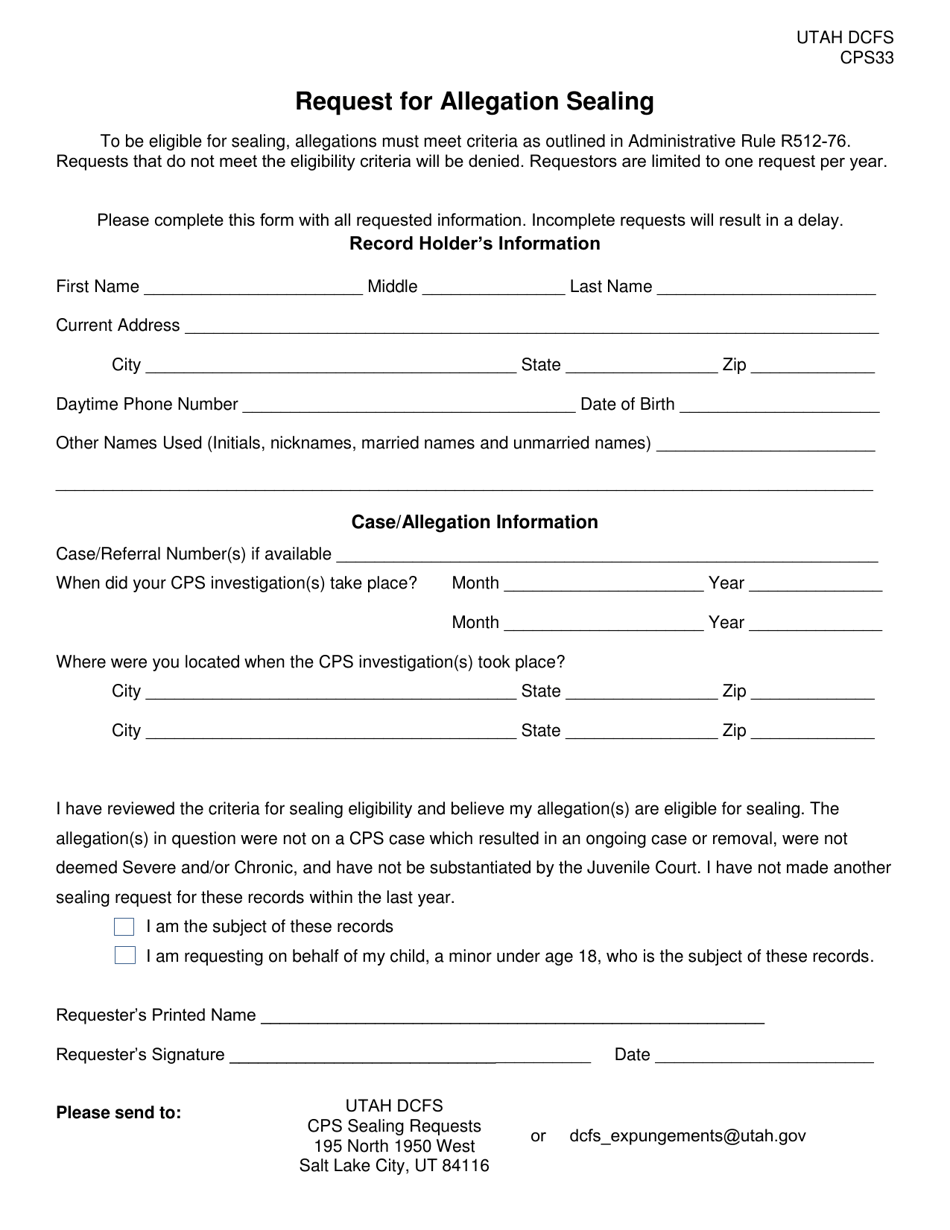 Form CPS33 Download Printable PDF or Fill Online Request for Allegation ...