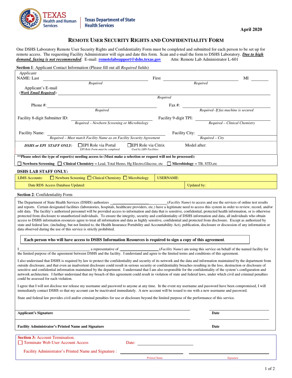 Texas Remote User Security Rights and Confidentiality Form - Fill Out ...