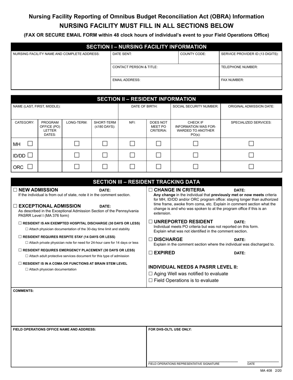 Form MA408 - Fill Out, Sign Online and Download Fillable PDF ...