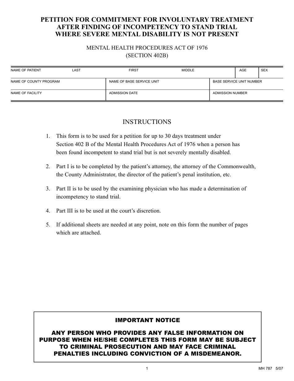 Form MH787 - Fill Out, Sign Online and Download Printable PDF ...